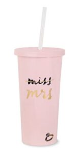 kate spade new york acrylic bridal tumbler with lid and straw, 20 oz tumbler for bride to be, slim double wall tumbler, miss to mrs. (blush)