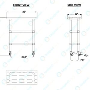 Stainless Steel Work Table with 2 Shelves with Casters | Metal Utility Table | Commercial & Residential NSF Utility Table (Stainless Steel Table with 2 Shelves, 30" Long x 14" Deep)