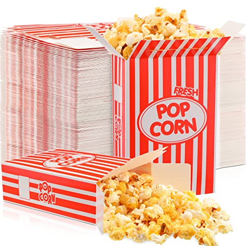 200 Pcs Paper Popcorn Boxes 1 oz Close Top Oil Proof Disposable Popcorn Container 6 x 4 x 2 Inch Red and White Stripes Leak Proof Popcorn Boxes for Party Movie Party Theater Night Carnival Birthday