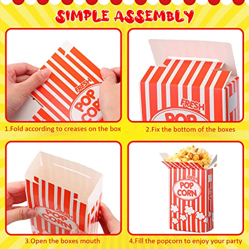 200 Count Carton Red and White Striped Popcorn Boxes Collapsible Popcorn Containers Disposable Popcorn Holders Bulk for Home Theater Carnival Movie Parties and Theater Night, 6 x 4 x 2 Inches