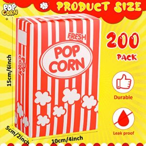 200 Count Carton Red and White Striped Popcorn Boxes Collapsible Popcorn Containers Disposable Popcorn Holders Bulk for Home Theater Carnival Movie Parties and Theater Night, 6 x 4 x 2 Inches