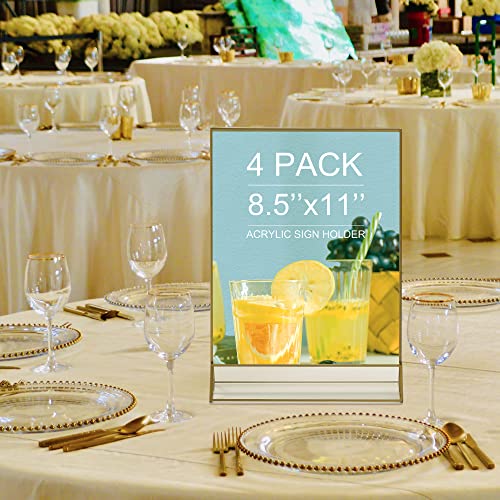 VORIOB 4Pack 8.5x11 Gold Picture Frame Acrylic Sign Holder,Wedding Signs Table Numbers Menu Holders