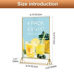 VORIOB 4Pack 8.5x11 Gold Picture Frame Acrylic Sign Holder,Wedding Signs Table Numbers Menu Holders