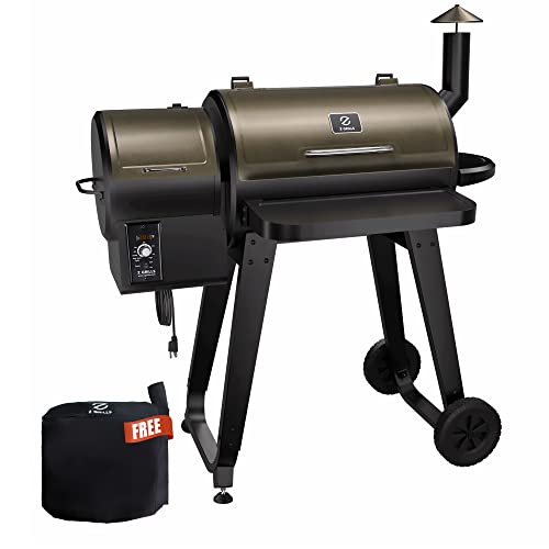 Z GRILLS Wood Pellet Smoker Grill with Foldable Front Shelf, Rain Cover, 459 sq in Cooking Area for Outdoor BBQ, Smoke, Bake and Roast (Bronze)