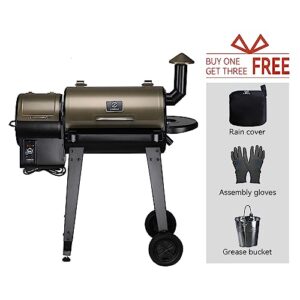 Z GRILLS Wood Pellet Smoker Grill with Foldable Front Shelf, Rain Cover, 459 sq in Cooking Area for Outdoor BBQ, Smoke, Bake and Roast (Bronze)