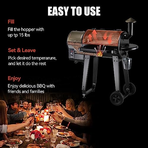 Z GRILLS Wood Pellet Smoker Grill with Foldable Front Shelf, Rain Cover, 459 sq in Cooking Area for Outdoor BBQ, Smoke, Bake and Roast (Bronze)