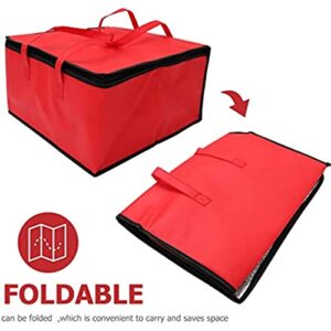 Rosarivae Thermal Insulated Food Delivery Bag Large Picnic Cooler Bag Pizza Warmer Bag Reusable Grocery Bags with Zipper and Handles for Restaurants Food Delivery Travel Shopping Catering Transport (Red)