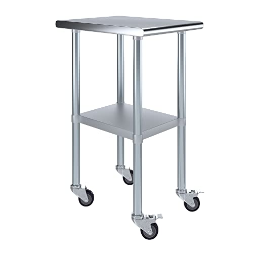 AmGood Stanless Steel Work Table with Casters | Mobile Metal Table (Stainless Steel Table + Casters, 18" Long x 24" Deep)