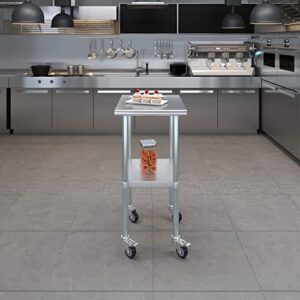 AmGood Stanless Steel Work Table with Casters | Mobile Metal Table (Stainless Steel Table + Casters, 18" Long x 24" Deep)