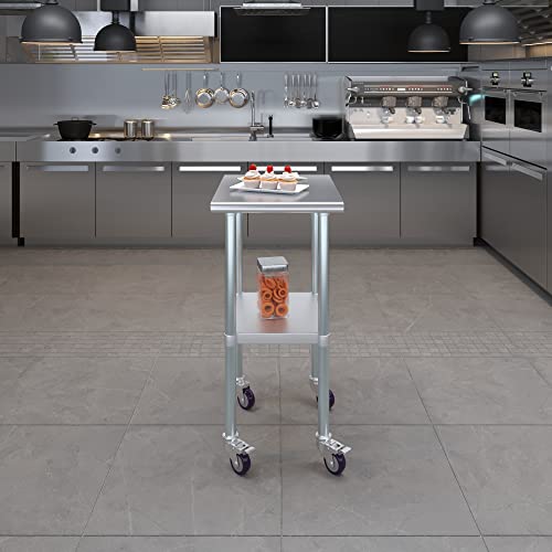 AmGood Stanless Steel Work Table with Casters | Mobile Metal Table (Stainless Steel Table + Casters, 18" Long x 24" Deep)