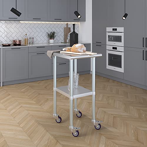 AmGood Stanless Steel Work Table with Casters | Mobile Metal Table (Stainless Steel Table + Casters, 18" Long x 24" Deep)