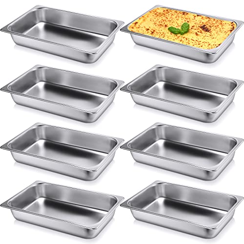 8 Pack Hotel Pans 1/1 Full Size 4" Deep Steam Table Pans 20.8"L x 12.8"W Hotel Pan 22 Gauge 0.8 mm Thick 304 Stainless Steel Anti Jam Steam Table Pan for Restaurant Food Warmer Cooking