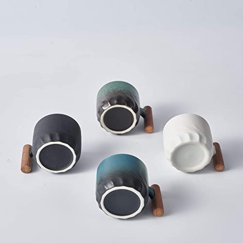 BlogBlog Ceramic Espresso Cups with Wooden Handle Espresso Shot Cups Ceramic Tea Cups Porcelain Demitasse Cups for Coffee or Tea, 3oz (Mixed, 4)