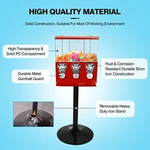 IRONWALLS Commercial Candy Vending Machines for Business, Red 3-Compartment Candy Gumball Vending Machine with Stand, Coin Operated Metal Candy Dispenser Vending Machine for 1”-1.3” Candies