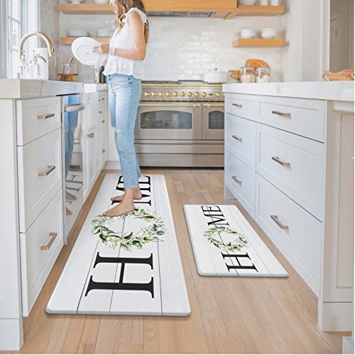 KIMODE Farmhouse Kitchen Mat 2PCS Anti Fatigue Kitchen Rugs Non-Skid Waterproof Kitchen Floor Mat Cushioned Comfort Standing Mat for Office,Laundry,Sink,Home