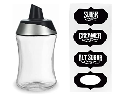 Ginger Ponds Stainless Steel Improved Design Upgraded Sugar or Creamer Dispenser & Shaker with Labels for Beverages and Cooking Cream Dispenser for Coffee Bar Accessories and Organizer