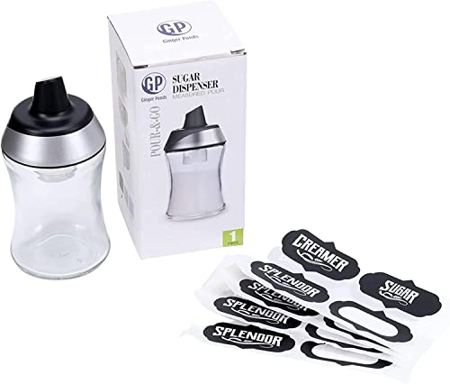 Ginger Ponds Stainless Steel Improved Design Upgraded Sugar or Creamer Dispenser & Shaker with Labels for Beverages and Cooking Cream Dispenser for Coffee Bar Accessories and Organizer