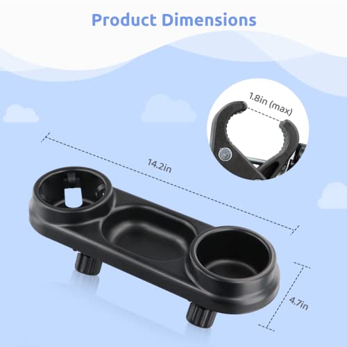 Stroller Snack Tray for 1.8" Flat Handrail Tubes, 3 in 1 Stroller Snack Attachment with Cup Holder, Multifunctional Stroller Organizer with Removable Non-Slip Grip Clip for Stroller Bumper Bars