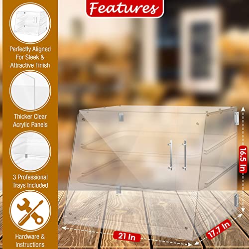 Commercial Countertop Bakery Pastry Display Case - Heavy Duty, Sturdy Stable Clear Acrylic, Thick Panels, Upgraded Finish, Stainless Steel Handles, Hardware for Easy Assembly, Food Tongs Dough Scraper