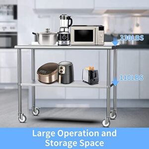 ROVSUN 60'' x 24'' Stainless Steel Table for Prep & Work,Commercial Heavy Duty Worktables & Workstations, Metal Table with Wheels for Kitchen, Restaurant,Home,Hotel