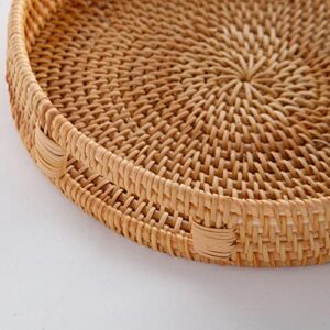 Round Rattan Serving Tray Decorative Woven Ottoman Trays for Coffee Table Natural Round Woven Tray (12 Inch)