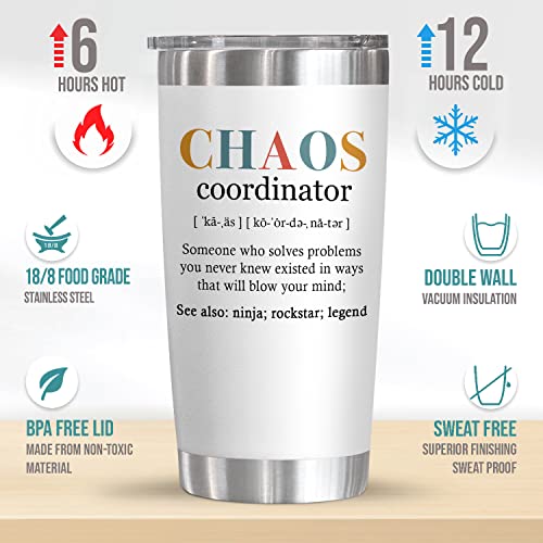 Coworker Gifts For Women, Chaos Coordinator Gifts for Boss, Assistant, Teacher, Funny Appreciation, Inspiration Work Gifts For Coworkers, Birthday, Retire, Thank you Gift 20 Oz Stainless Steel Tumbler