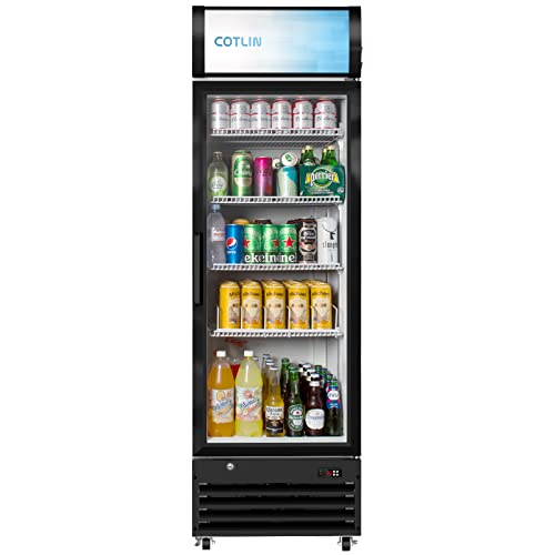 COTLIN Commercial Merchandiser Refrigerator with LED Lighting Single Glass Door, 9.0 Cu Ft Upright Display Beverage Cooler with Extra Shelves Drink Holders, ETL NSF Approved