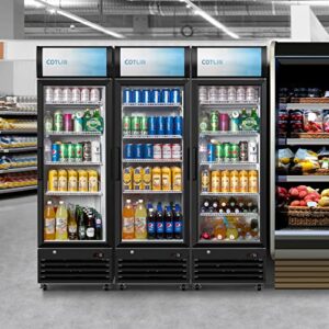 COTLIN Commercial Merchandiser Refrigerator with LED Lighting Single Glass Door, 9.0 Cu Ft Upright Display Beverage Cooler with Extra Shelves Drink Holders, ETL NSF Approved