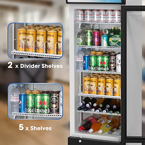 COTLIN Commercial Merchandiser Refrigerator with LED Lighting Single Glass Door, 9.0 Cu Ft Upright Display Beverage Cooler with Extra Shelves Drink Holders, ETL NSF Approved