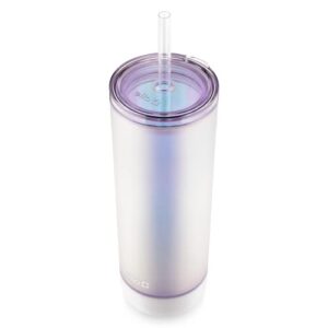 Ello Monterey 24oz Plastic Tumbler with Straw and Built-In Silicone Coaster, Premium Double Walled Insulation, Reusable Cup Perfect for Iced Coffee, BPA Free, Silver