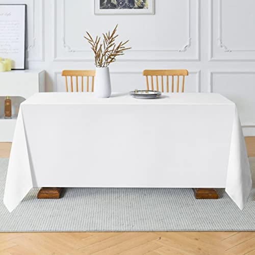 LEQEE Rectangle Tablecloth,90 * 132inch Stain and Wrinkle Resistant Polyester Table Cloth,Decorative Fabric Table Cover for Kitchen,Dinning,Party,Wedding Rectangular(White)