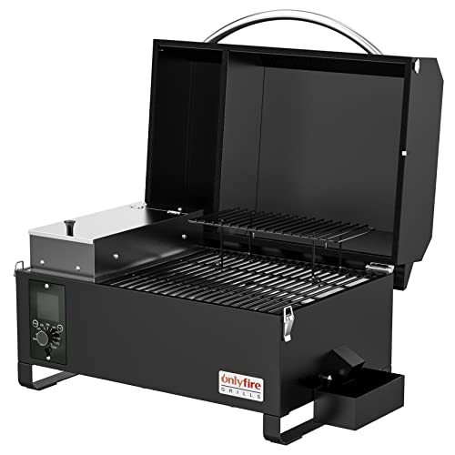 Onlyfire Wood Pellet Grill and Smoker with Auto Temperature Control, LED Screen, Meat Probe & 2 Tiers Cooking Area, Portable Outdoor BBQ Grilling Stove for RV Camping Tailgating Cooking, Black