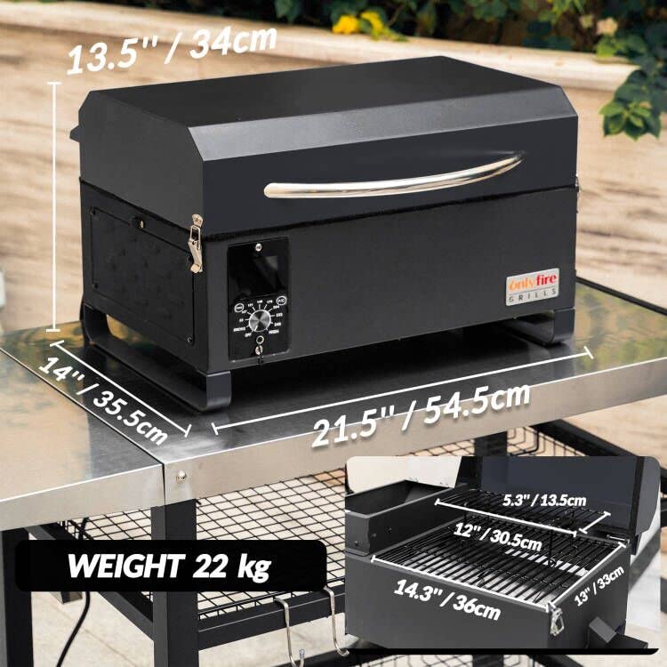 Onlyfire Wood Pellet Grill and Smoker with Auto Temperature Control, LED Screen, Meat Probe & 2 Tiers Cooking Area, Portable Outdoor BBQ Grilling Stove for RV Camping Tailgating Cooking, Black