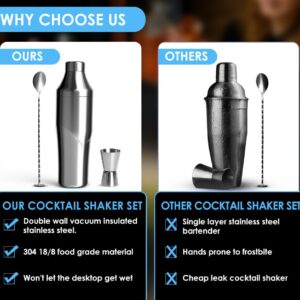 Cocktail Shaker Haraye Premium Vacuum Insulated Stainless Steel Martini Shaker Cocktail Shaker Bar Set 18/8 Drink Shaker Home Margarita Shaker Bar Shaker Alcohol Shaker Can be Used for Gifts