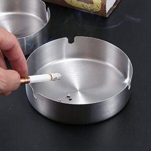 Ashtray Stainless Steel Cigarette Ashtray Ash Tray for Cigarettes 2 Pack (Silver, Large-3.94in)