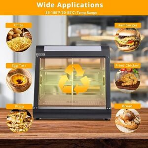 ROVSUN 26" Food Warmer, 3-Tier Food Warmer Display Electric Pizza Warmer Commercial Countertop w/LED Lighting Adjustable Removable Shelves Glass Door, Pastry Display Case for Buffet Restaurant 1200W