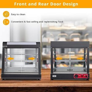 ROVSUN 26" Food Warmer, 3-Tier Food Warmer Display Electric Pizza Warmer Commercial Countertop w/LED Lighting Adjustable Removable Shelves Glass Door, Pastry Display Case for Buffet Restaurant 1200W