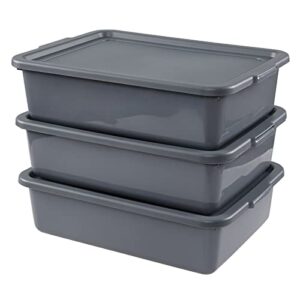 ggbin 13 l commercial bus tub with lid, grey restaurant bus bin, 3 packs