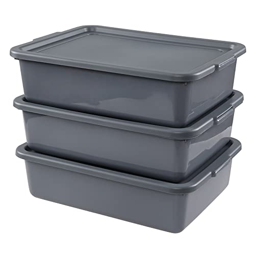 Ggbin 13 L Commercial Bus Tub with Lid, Grey Restaurant Bus Bin, 3 Packs