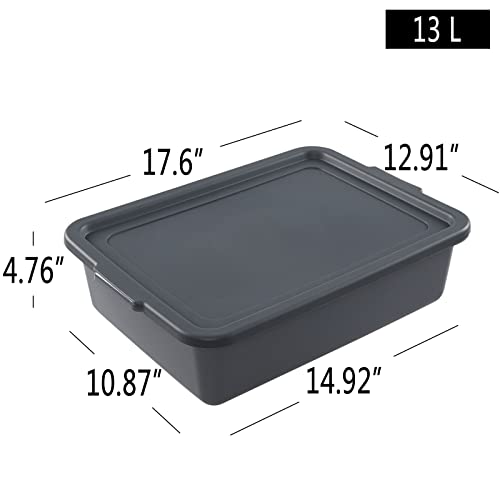 Ggbin 13 L Commercial Bus Tub with Lid, Grey Restaurant Bus Bin, 3 Packs