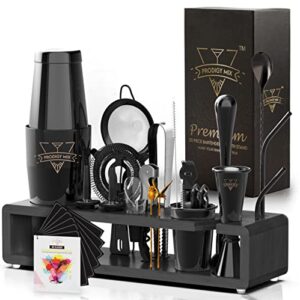 the complete mixology bartender kit 20-piece boston cocktail shaker set - premium bar accessories & tools set, bonus velvet bag & recipe cards, stainless steel drink mixer (gunmetal-black, 20-piece)