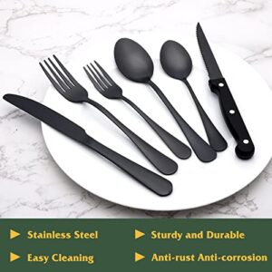 Moretoes Black Silverware Set, 24Pcs, Silverware Set, Set with Steak Knives for 4, Stainless Steel Cutlery Set, Utensil Sets, Flatware Sets, Include Knife Fork Spoon Set