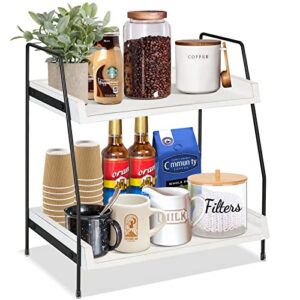 megsooul coffee bar accessories and organizer countertop, coffee station organizer 2 tier kitchen counter shelf organizer,coffee condiment storage,cup lid holder countertop shelf for bathroom(white