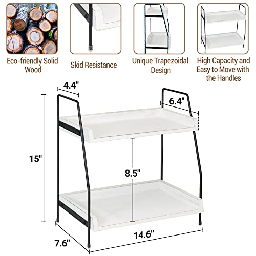 Megsooul Coffee Bar Accessories and Organizer Countertop, Coffee Station Organizer 2 Tier Kitchen Counter Shelf Organizer,Coffee Condiment Storage,Cup Lid Holder Countertop Shelf for Bathroom(White