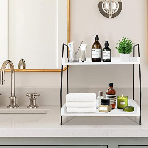 Megsooul Coffee Bar Accessories and Organizer Countertop, Coffee Station Organizer 2 Tier Kitchen Counter Shelf Organizer,Coffee Condiment Storage,Cup Lid Holder Countertop Shelf for Bathroom(White