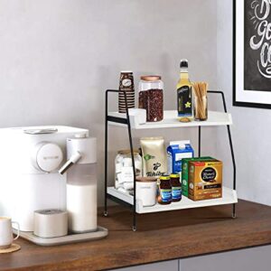 Megsooul Coffee Bar Accessories and Organizer Countertop, Coffee Station Organizer 2 Tier Kitchen Counter Shelf Organizer,Coffee Condiment Storage,Cup Lid Holder Countertop Shelf for Bathroom(White