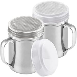 cusinium powdered sugar shaker duster - with handle - cinnamon shaker for coffee bar - fine mesh dredge - 6 ounce, pack of 2 | style: fine