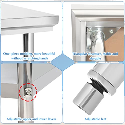 Stainless Steel Table with Wheels Caster 31.5 x 23.6 Inch Commercial Heavy Duty Table Prep Work Metal Table Stainless Steel Cart with Undershelf and Galvanized Legs for Kitchen Restaurant Home Outdoor