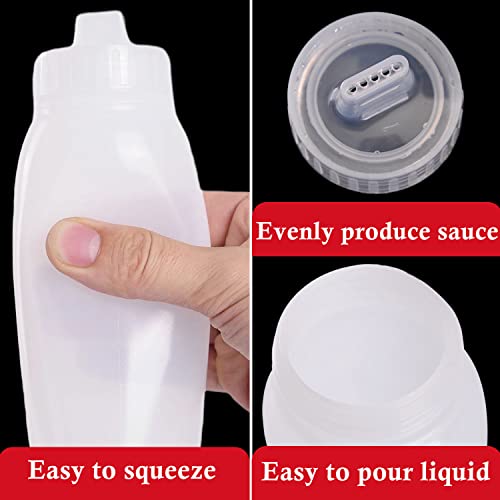 RAMFIYN Condiment Porous Squeeze Bottles, Small Salad Dressing Container, Squeeze Bottles for Sauces, Multi-nozzle Salad Squeeze bottle, BBQ Sauce, Oil Bottles- 6 pcs 6oz, 5 nozzles