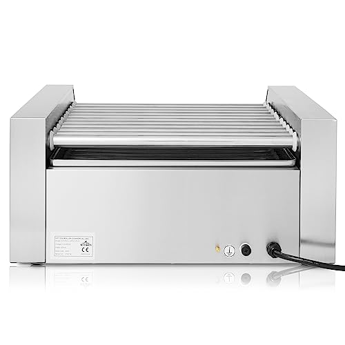 Olde Midway Electric 30 Hot Dog 11 Roller Grill Cooker Machine with Bun Warming Drawer - Commercial Grade, Stainless Steel